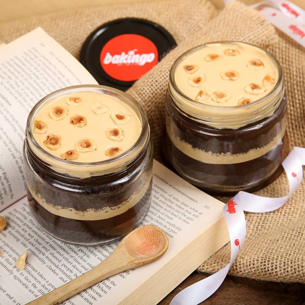 Buy Set Of Two Photo Chocolate Jar Cakes-Happy Love Poster Jar Cakes