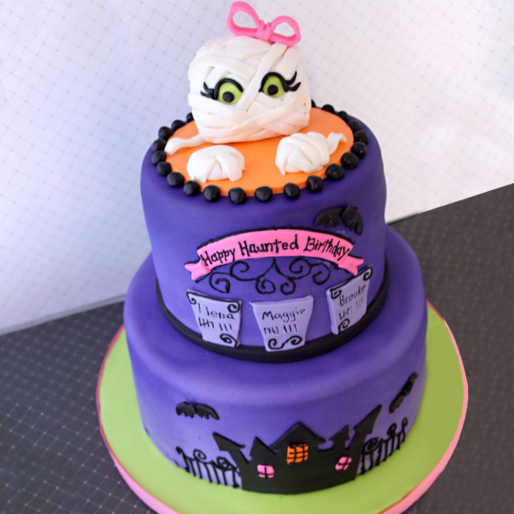 Buy Two Tier Dark Halloween Fondant Cake-Haunted Beauty Halloween Cake