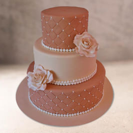 Buy Three Tier Pink Rose Fondant Cake-Pink Three Tier Cake